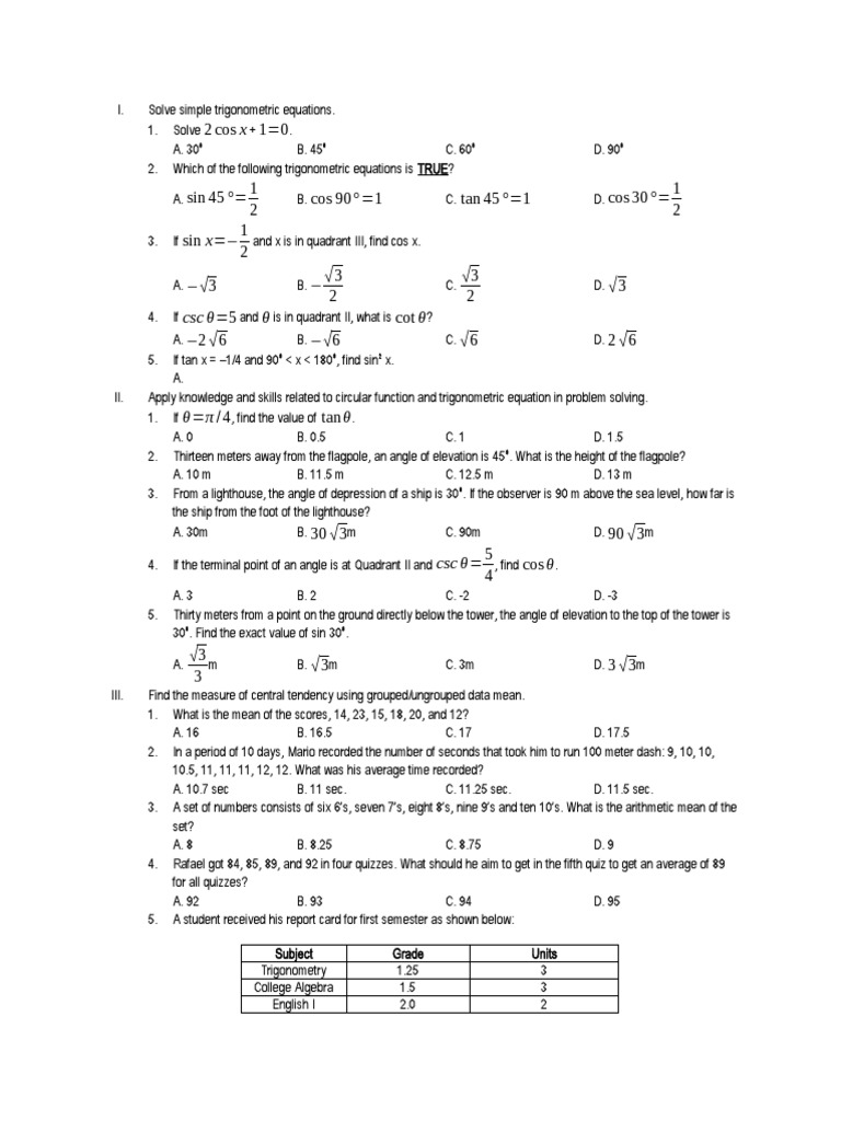 Solve Simple Trigonometric Equations | PDF | Trigonometric Functions | Variance