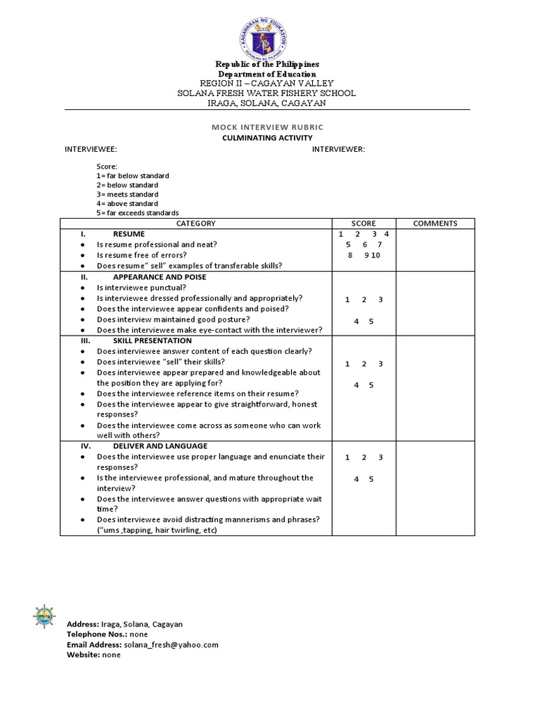 Mock Interview Rubric - Culminating Activity | PDF | Linguistics ...