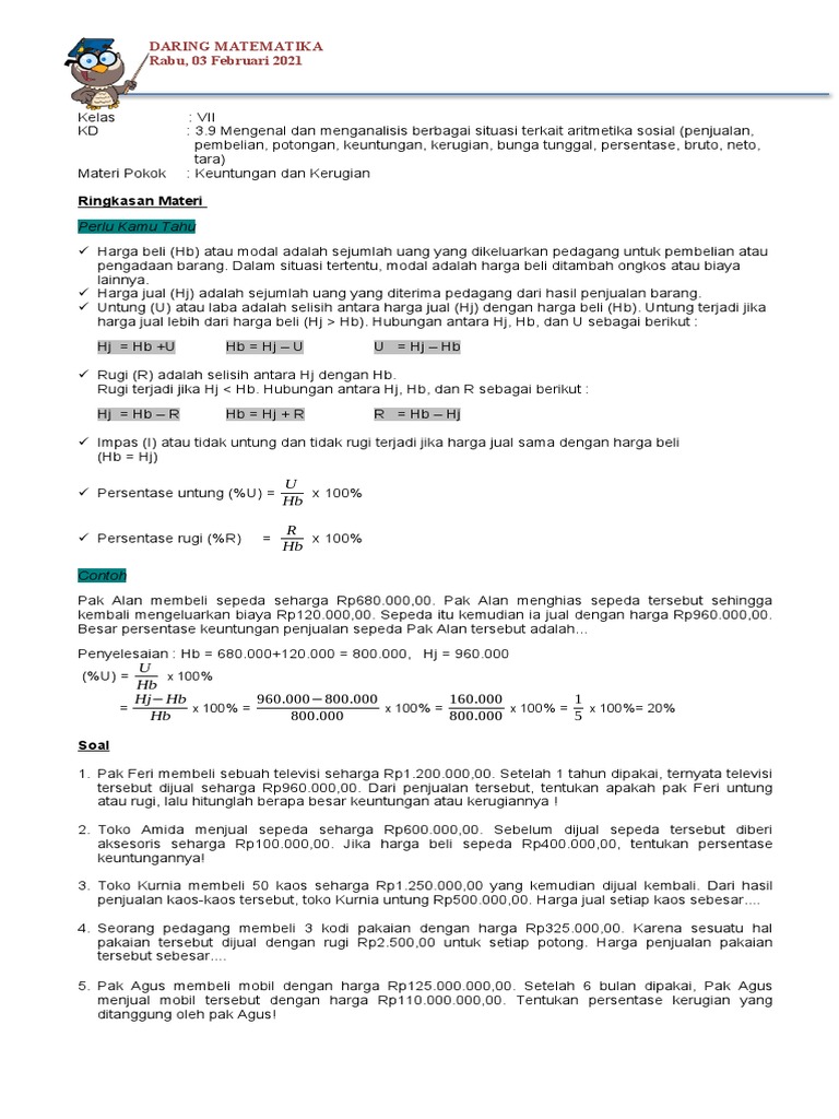 Untung Dan Rugi, Kelas VII | PDF