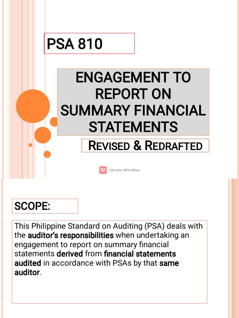 Report - PSA 810 (Revised & Redrafted) | PDF | Auditor's Report | Audit