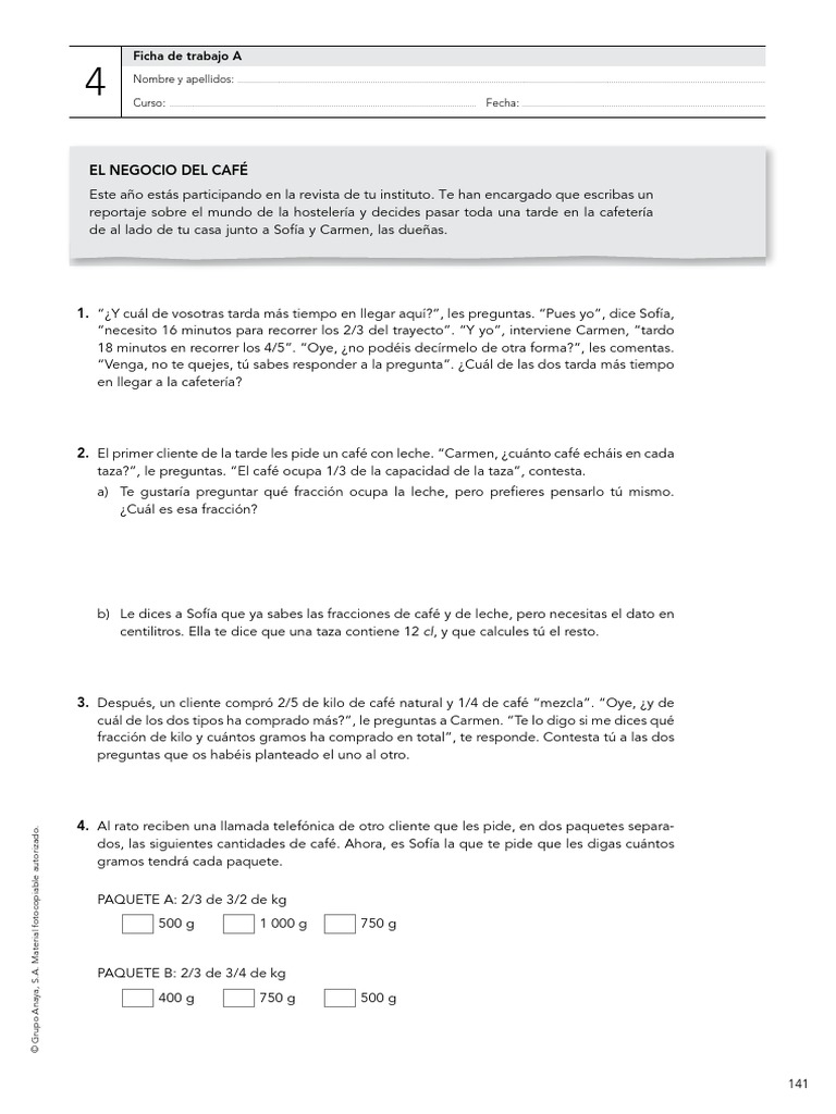 Tema 4 - Operaciones Con Fracciones | PDF | café