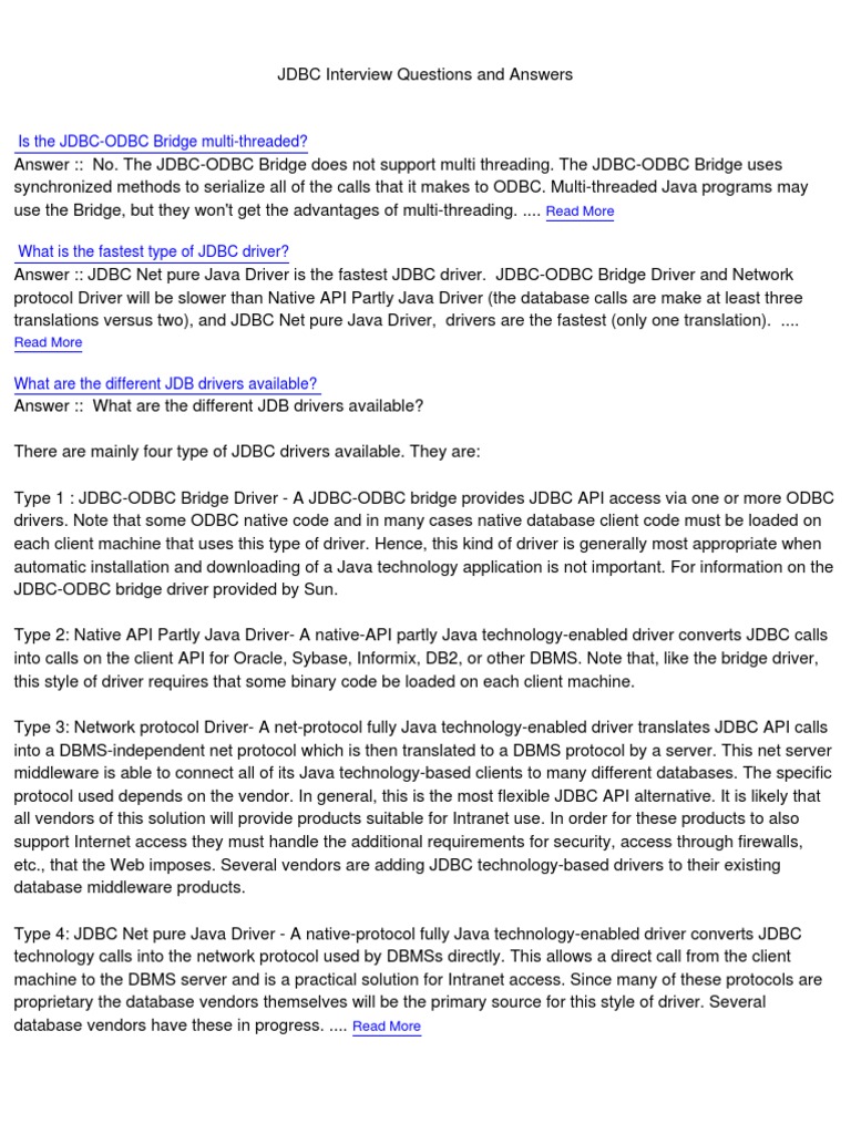 JDBC Interview Questions and Answers 70 | PDF | Databases | Data Management