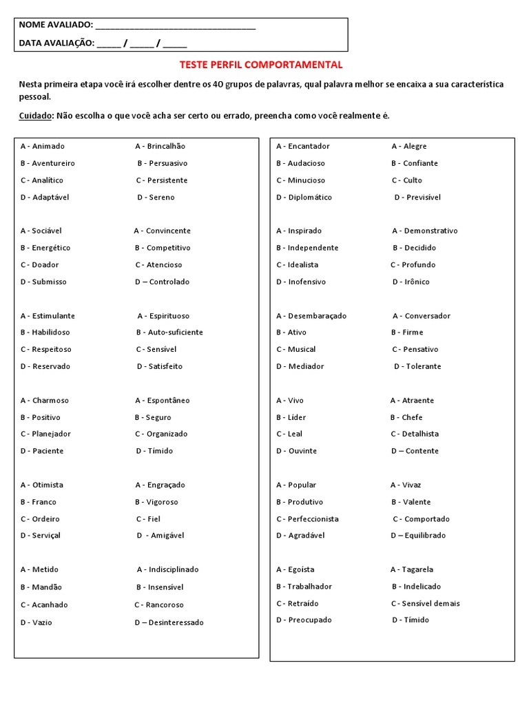 Teste Perfil Comportamental DISC (Simplificado) | PDF
