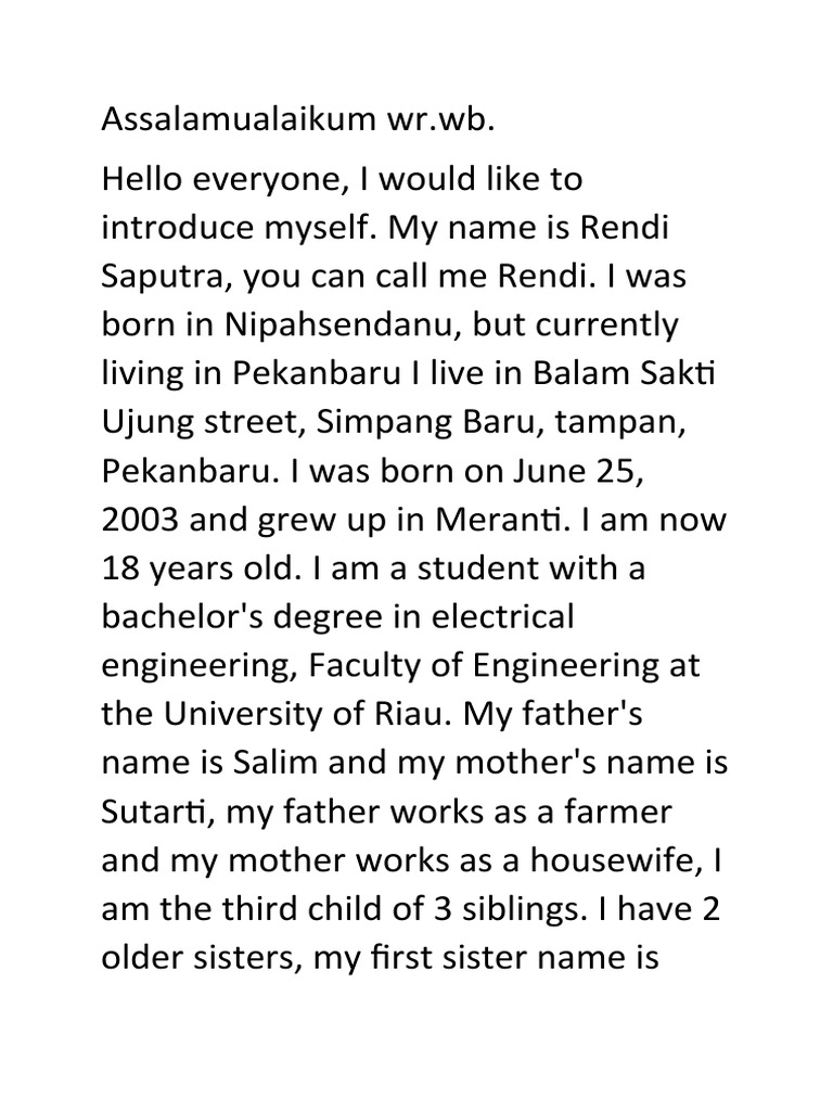 Contoh Teks Introduce My Self | PDF