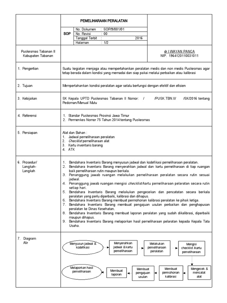 Sop Pemeliharaan Peralatan | PDF
