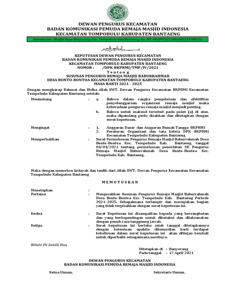 Pengurus Remaja Masjid 2021-2025 | PDF | Karier & Perkembangan