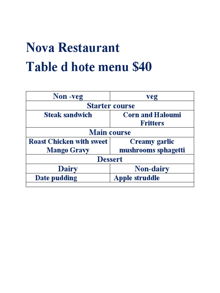 Table Menu, Set Menu | PDF | Pasta | Lamb And Mutton