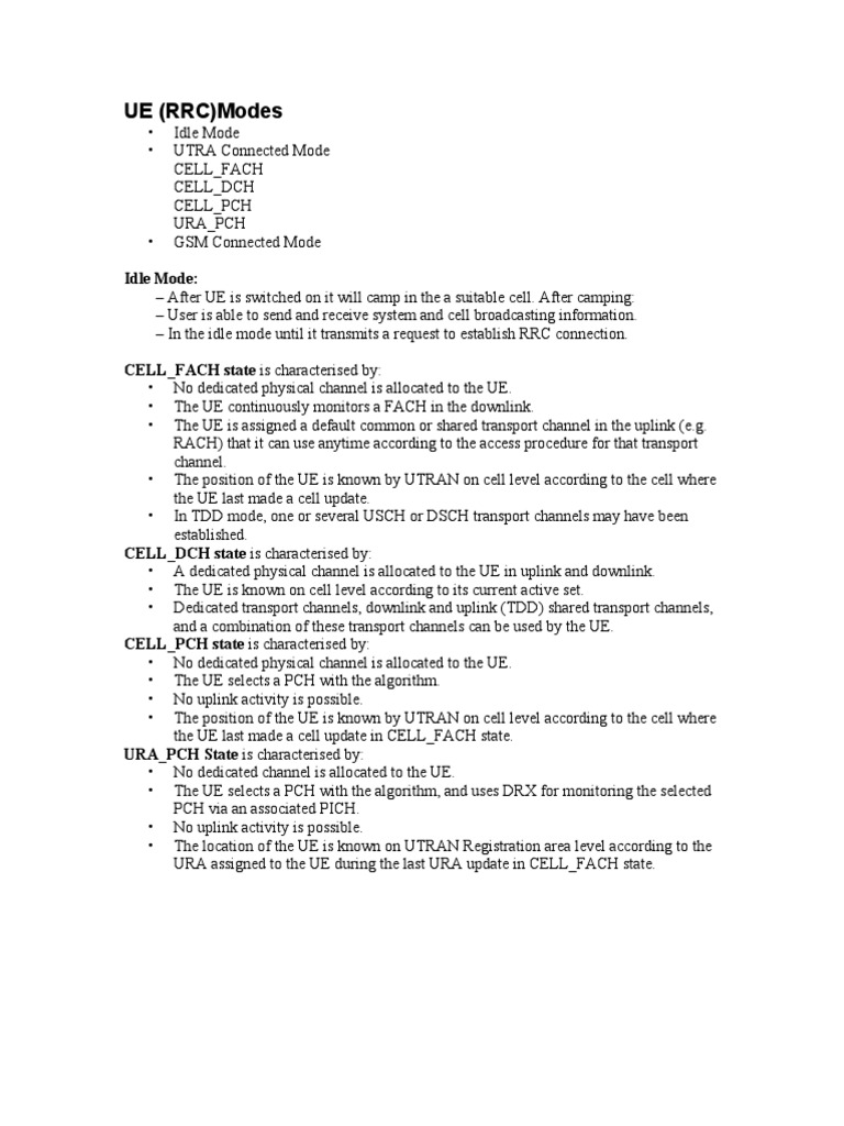 UE (RRC) Modes: Idle Mode | PDF