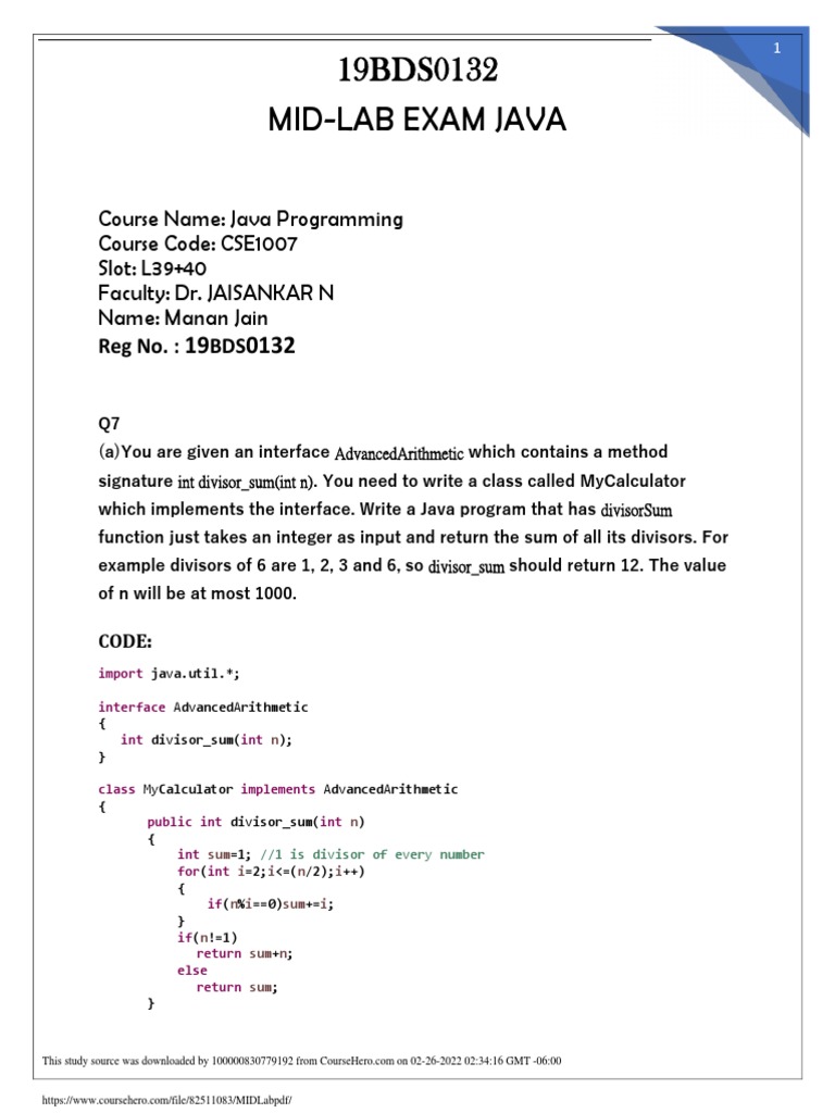 19BDS0132 Mid-Lab Exam Java | PDF | Java (Programming Language ...