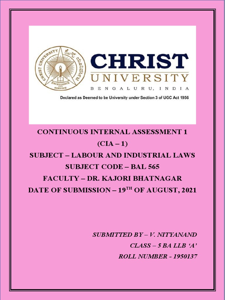 Continuous Internal Assessment 1 | PDF | Labour Law | Employment