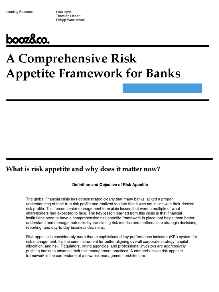 Risk Appetite Framework | Risk Management | Capital Requirement