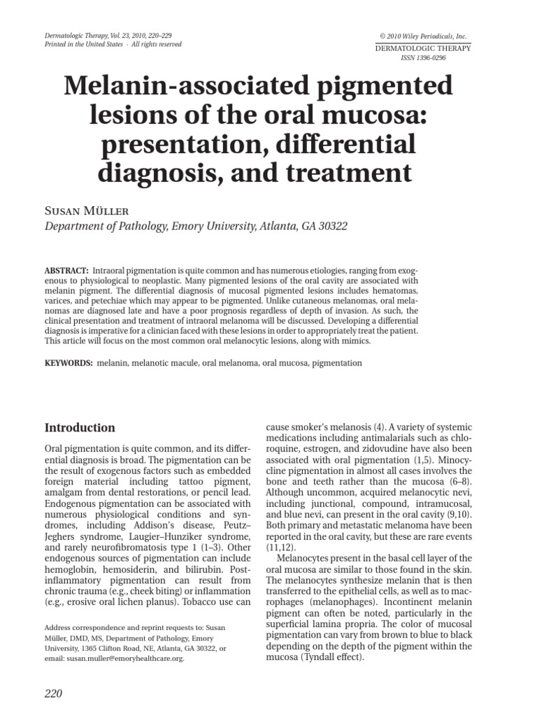 Melanin-Associated Pigmented Lesions of The Oral Mucosa: Presentation ...
