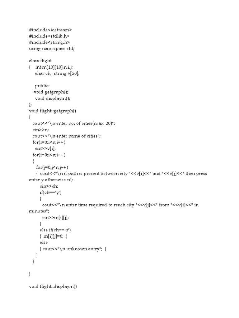 Flight Graph Adjacency Matrix Program | PDF