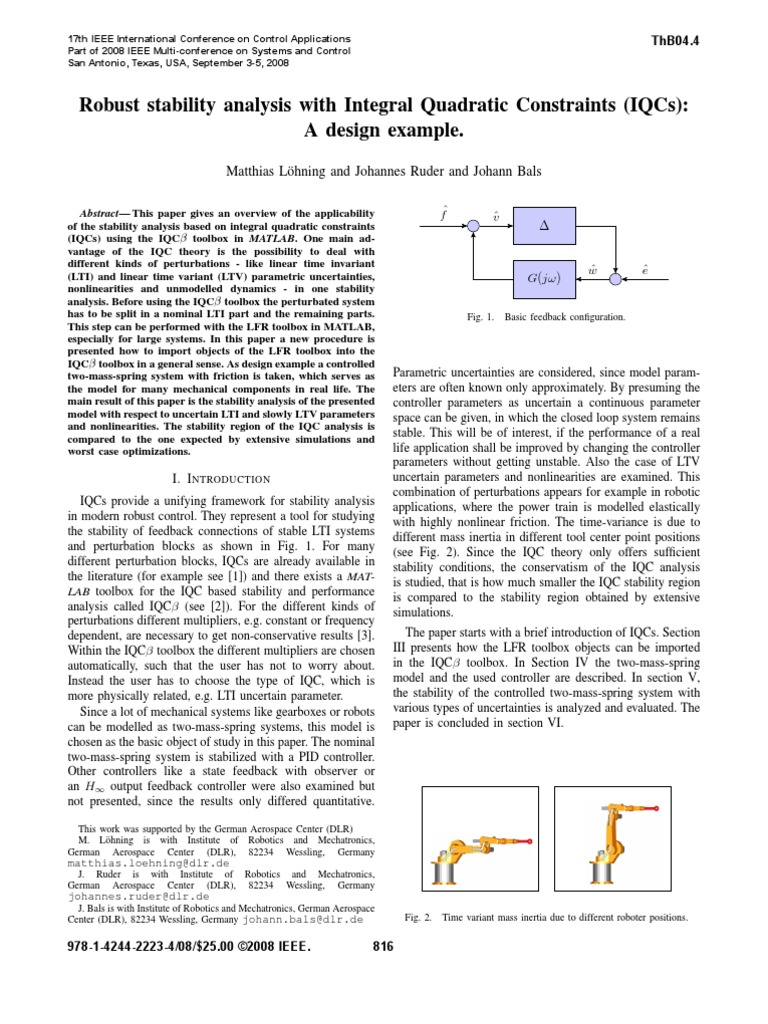 Robust Stability Analysis With Integral Quadratic Constraints (IQCs) A ...