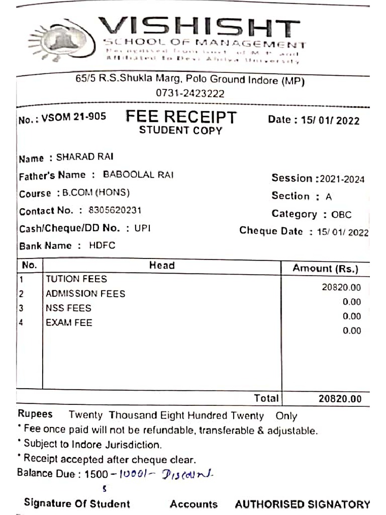 Collage Fee Receipt | PDF