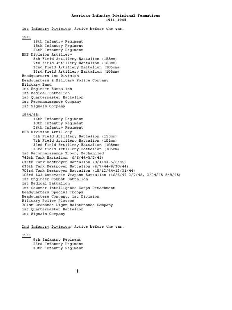 American Infantry Divisional Formations 1941-1945 | PDF | Battalion ...