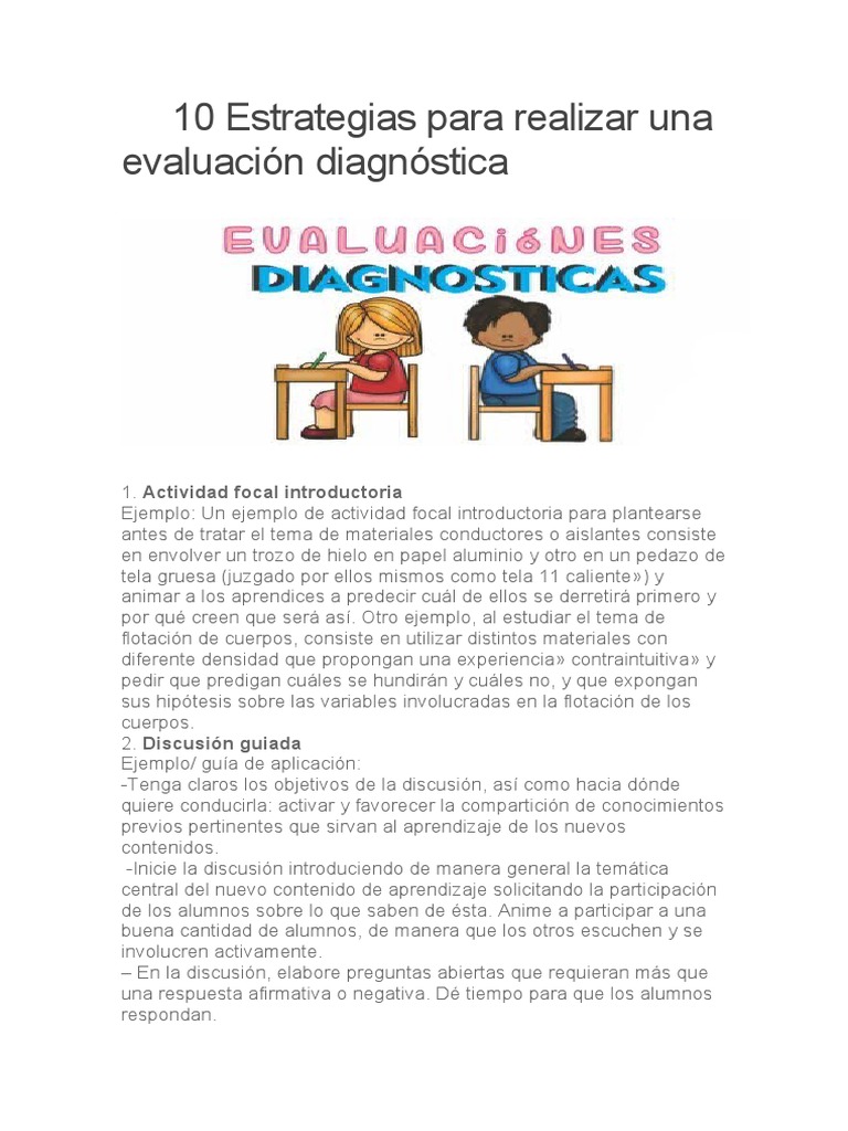 10 Estrategias para Realizar Una Evaluación Diagnóstica | PDF | Aprendizaje | Evaluación