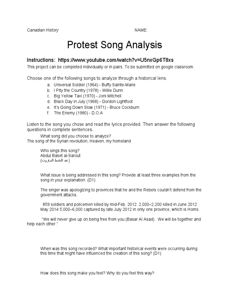 Protest Song Assignment | PDF