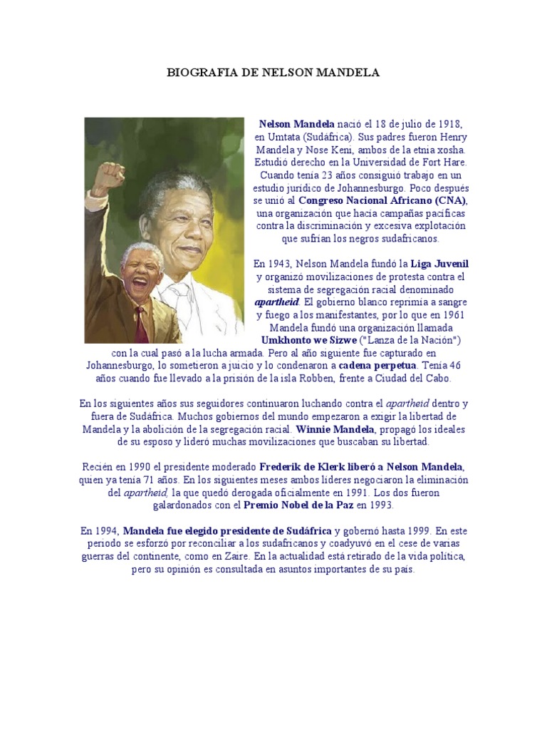 Biografia de Nelson Mandela | PDF | Nelson Mandela | Sudáfrica
