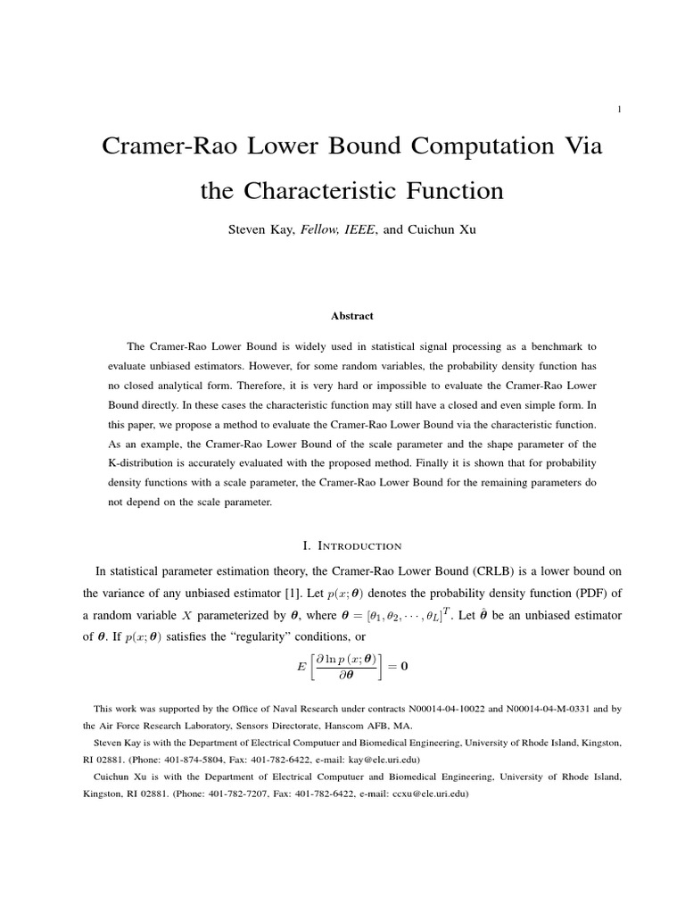 Cramer-Rao Lower Bound Computation Via The Characteristic Function | PDF | Estimator | Statistics