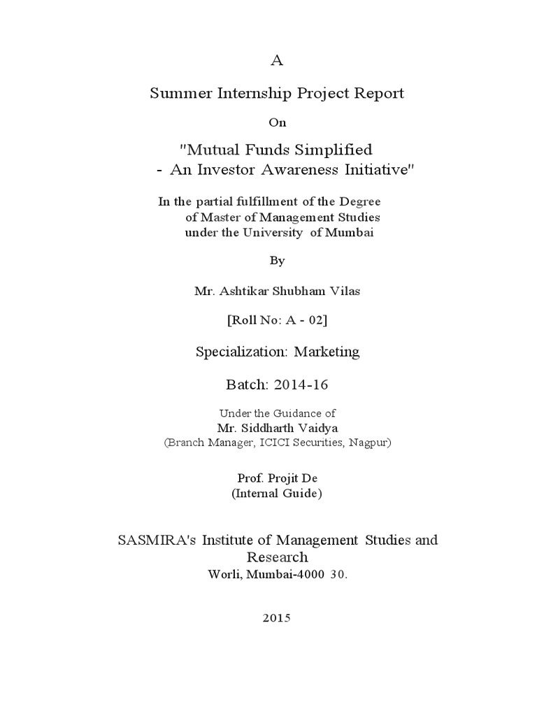 Summer Internship Project On Icici MF | PDF | Investment Fund ...