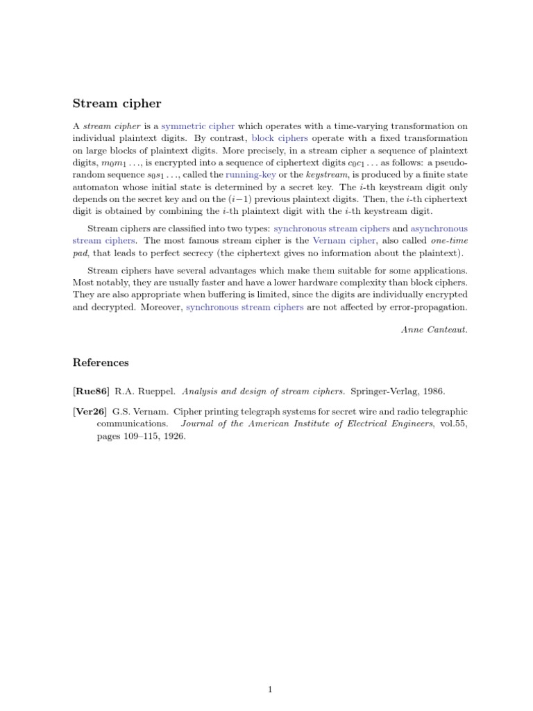 Stream Cipher: Symmetric Cipher Block Ciphers | PDF | Cipher | Polynomial