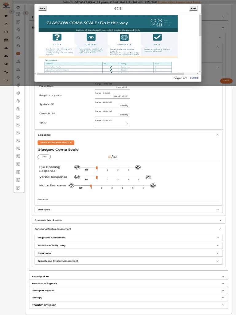 Physio Initial Assessment Form: Glasgow Coma Scale | Download Free PDF ...