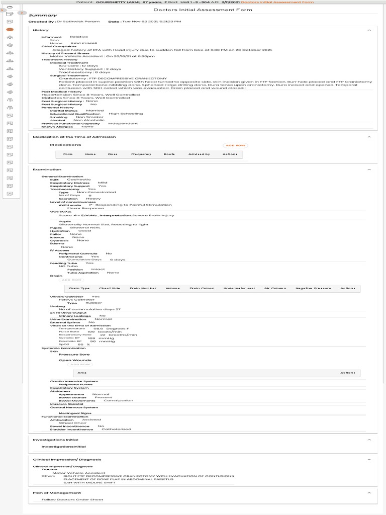 Doctors Initial Assessment Form Gaurishetty | PDF | Urinary ...