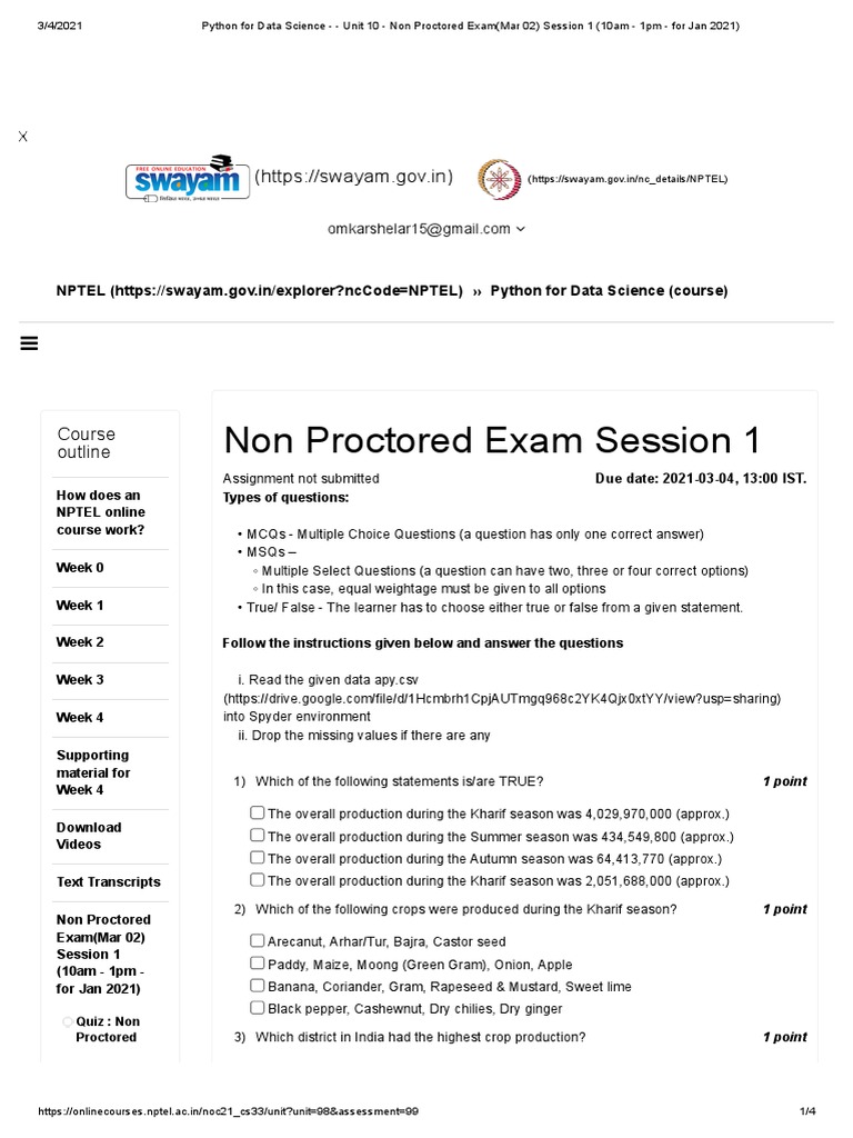 Python For Data Science - Unit 10 - Non Proctored Exam (Mar 02) Session ...