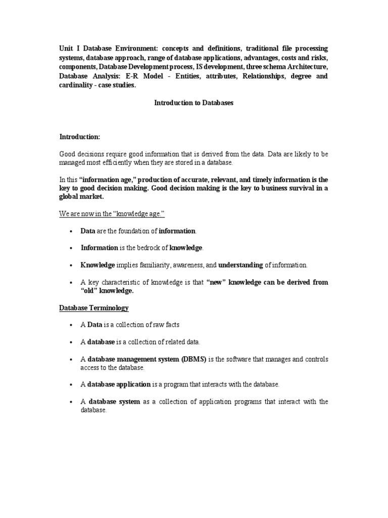 Unit I | PDF | Databases | Conceptual Model