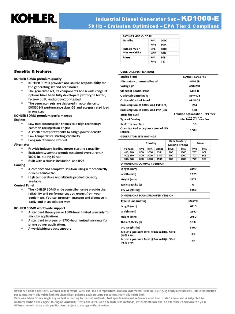 Industrial Diesel Generator Set - 50 HZ - Emission Optimized - EPA Tier ...