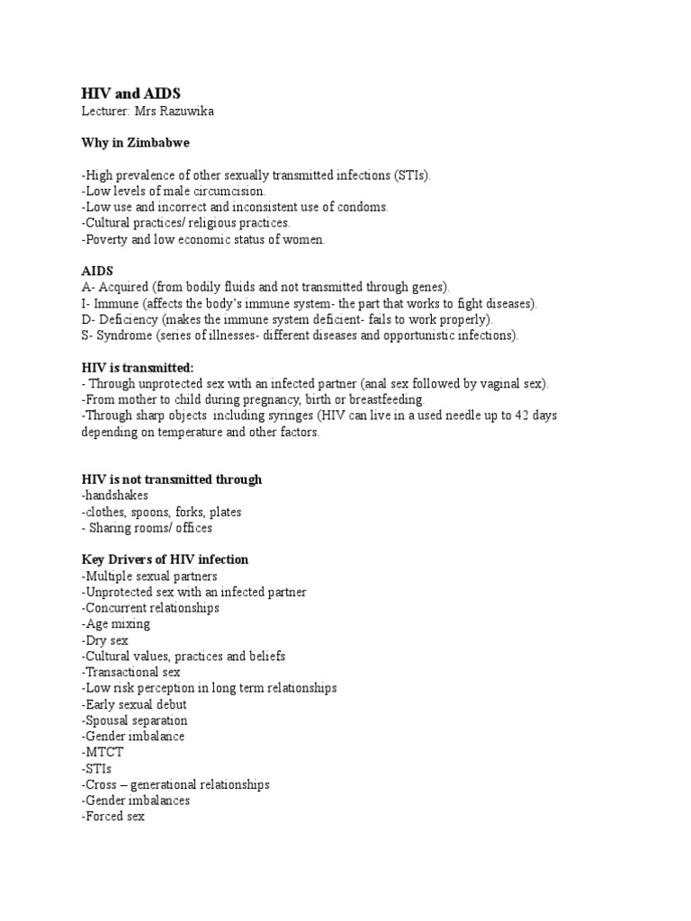 HIV and AIDS NOTES | PDF | Hiv/Aids | Hiv