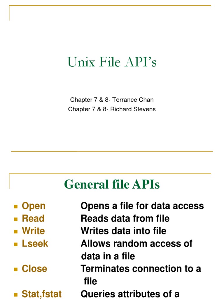 Unix File API's: Chapter 7 & 8-Terrance Chan Chapter 7 & 8 - Richard Stevens | PDF | Pointer ...