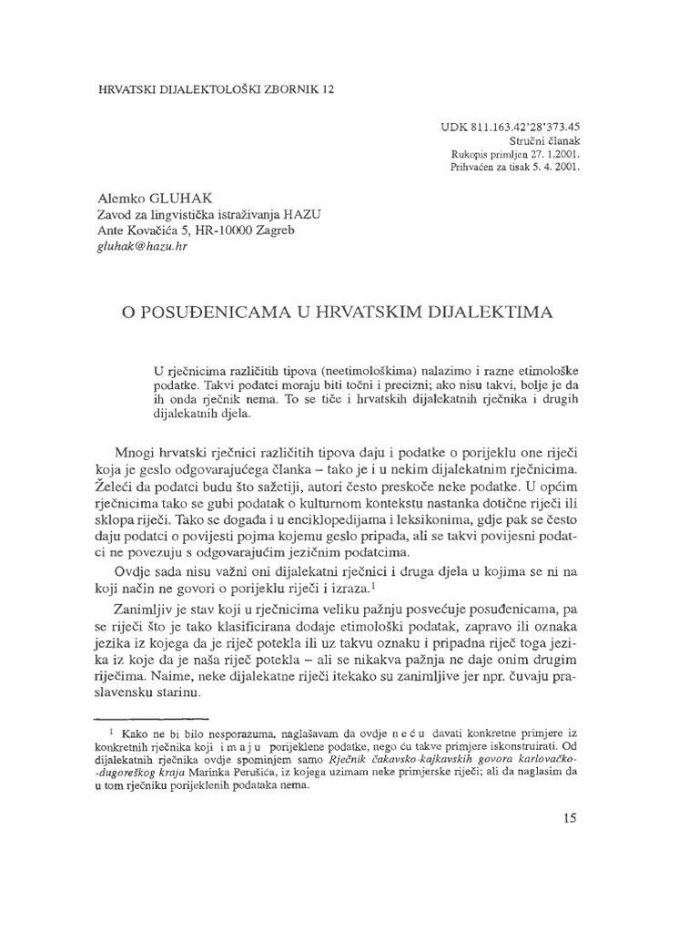 Alemko Gluhak - o Posuđenicama U Hrvatskim Dijalektima | PDF