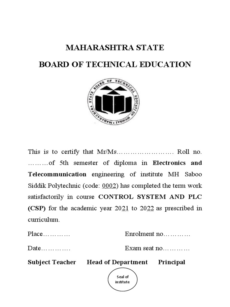 Maharashtra State Board OF Technical Education Certificate ...