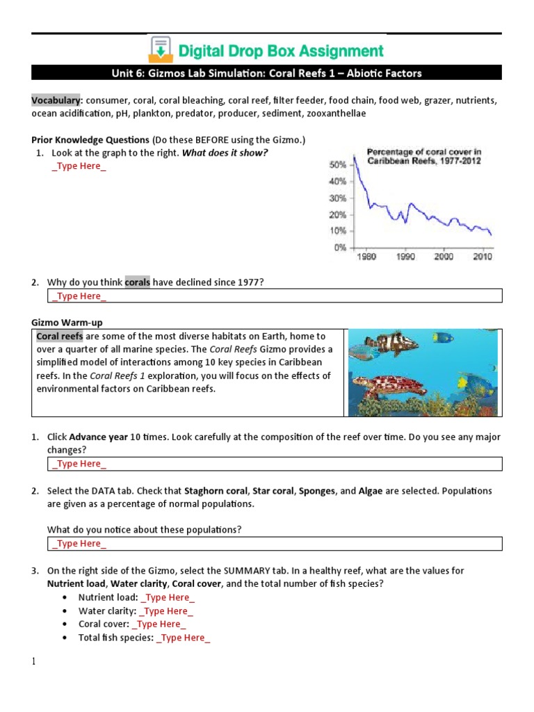 Unit 6: Gizmos Lab Simulation: Coral Reefs 1 - Abiotic Factors | PDF ...