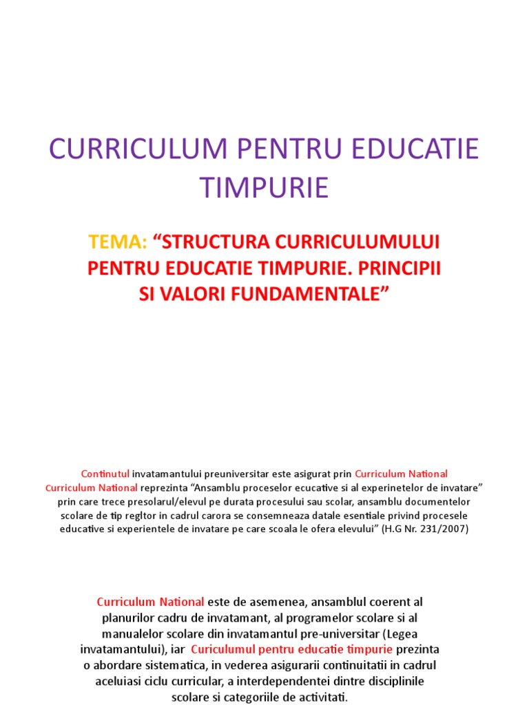 1.curriculum Pentru Educatie Timpurie 2019 | PDF