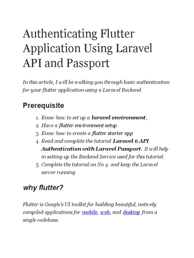 Authenticating Flutter Application Using Laravel API and Passport | PDF