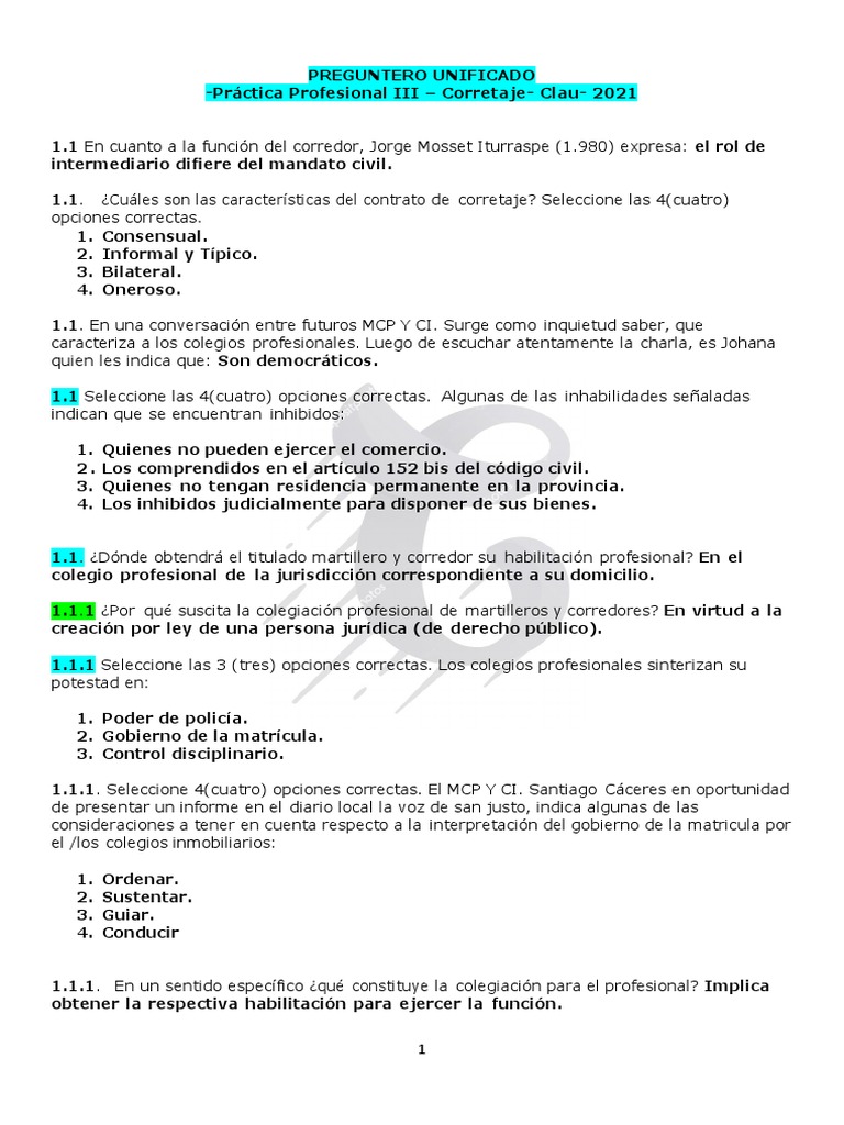Preguntero Unificado Pp3-Clau - 2021 | PDF | Marketing | Propiedad