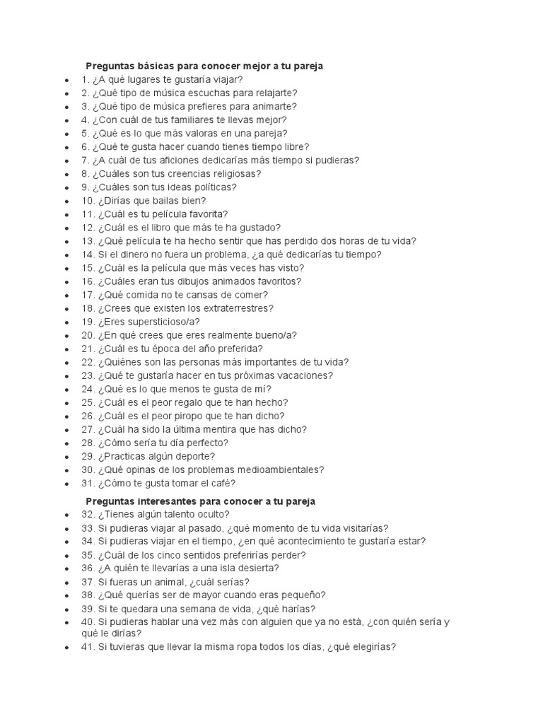 Preguntas Básicas para Conocer Mejor A Tu Pareja | PDF