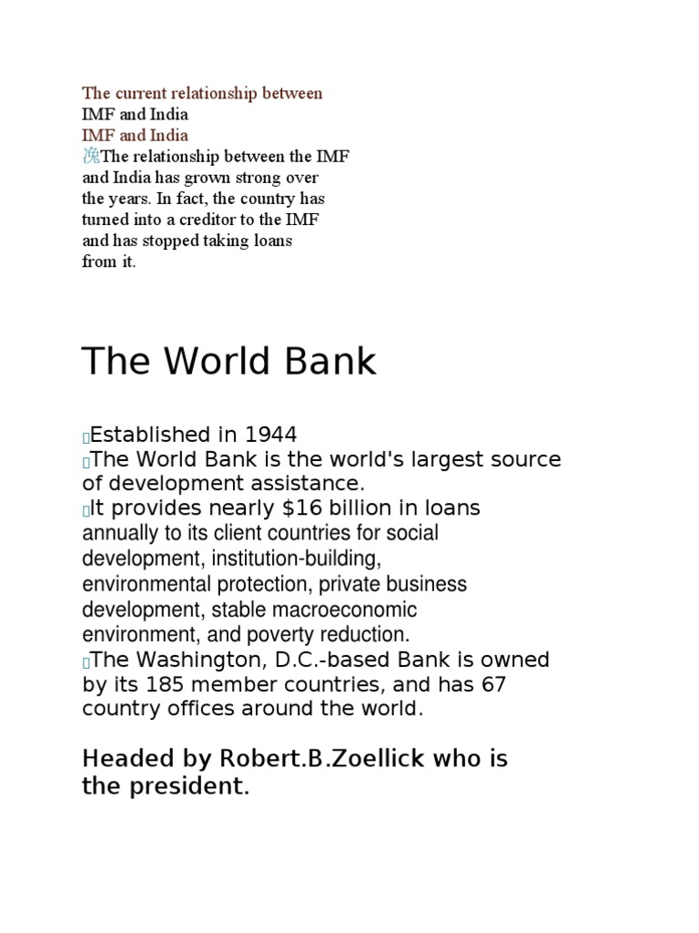 The Current Relationship Between Imf N World Bank | PDF | Structural ...