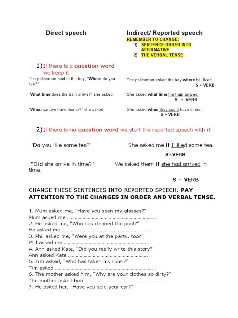 Reported Speech Questions PDF | PDF | Semantics | Language Families