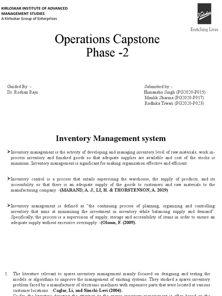 Phase 2 Operation Capstone | PDF | Inventory | Supply Chain Management