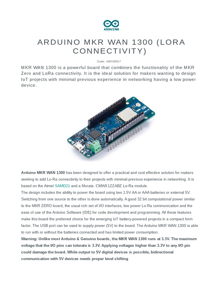 Arduino MKR Wan 1300 (Lora Connectivity) : SAMD21 | PDF | Arduino | Electrical Engineering