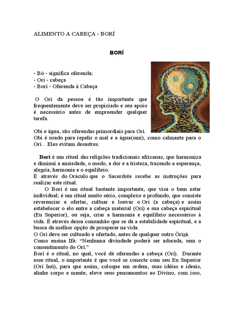 ORI-ALIMENTANDO A CABECA - Borí | PDF