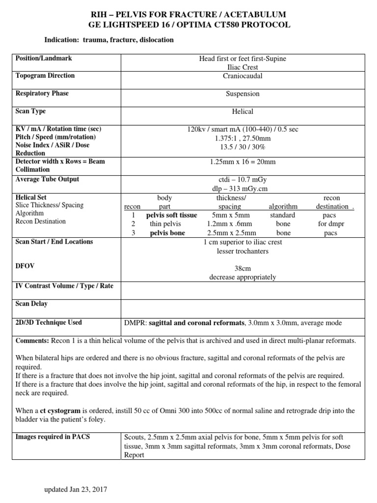Rih - Pelvis For Fracture / Acetabulum Ge Lightspeed 16 / Optima Ct580 ...