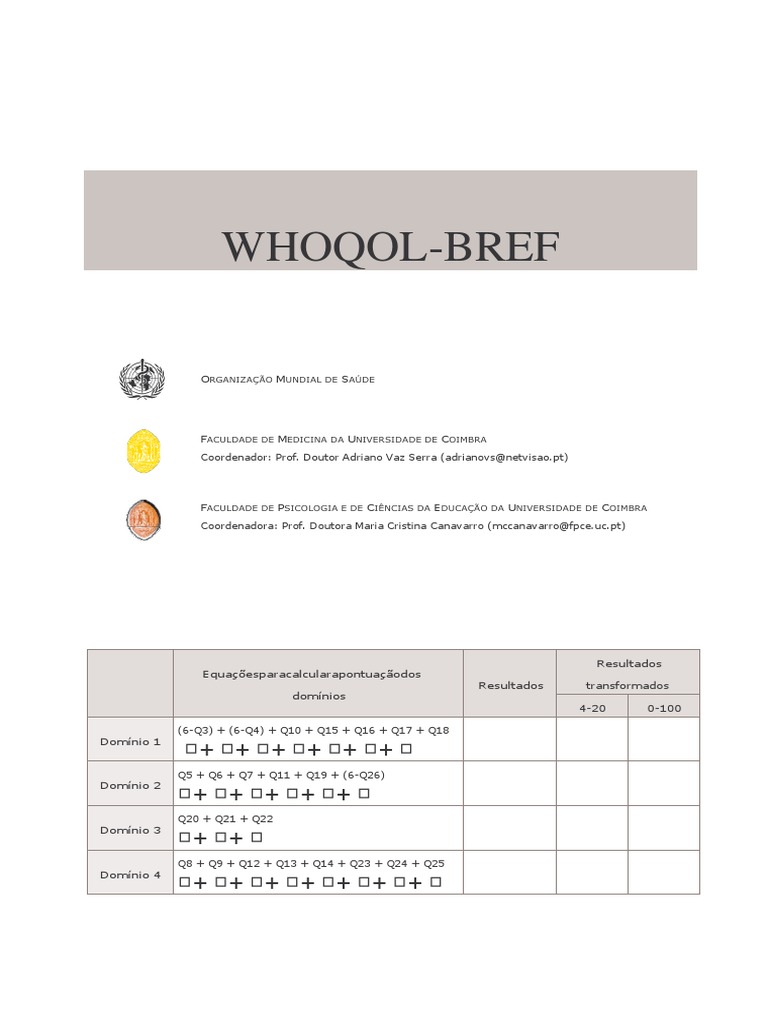 Whoqol Bref Portugal Convertido (34599) | PDF