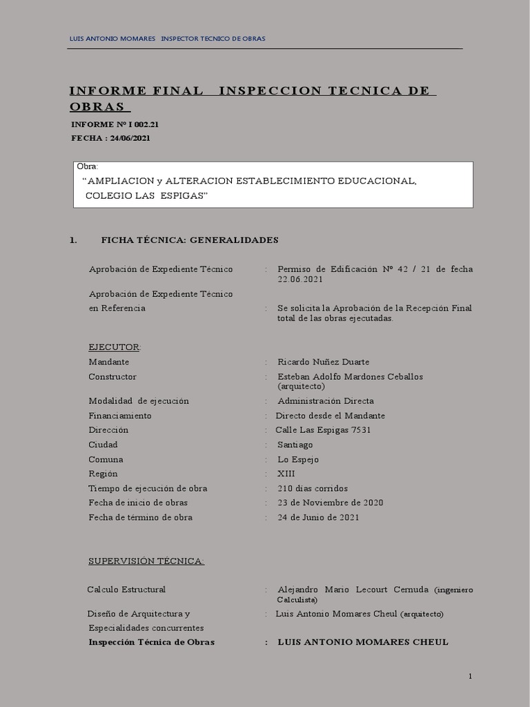 0024 Informe Ito | PDF | Infraestructura | Arquitecto