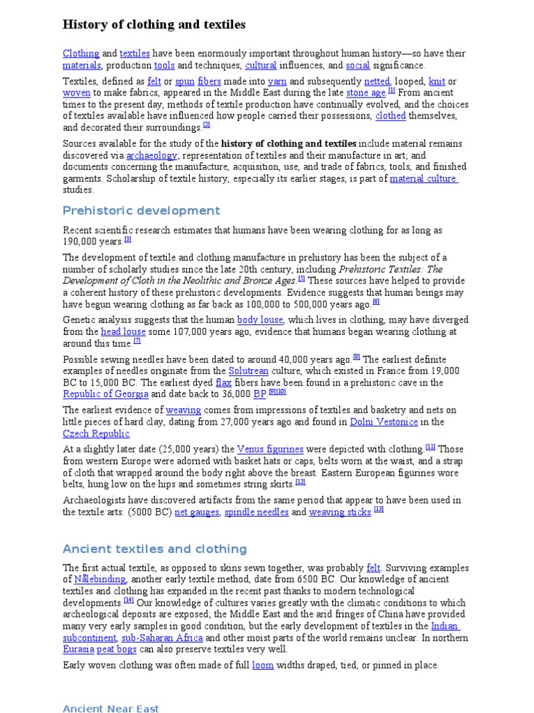 Evolution of Clothing and Textiles | PDF | Textiles | Spinning (Textiles)