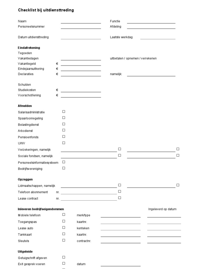 Checklist Bij Uitdiensttreding | PDF